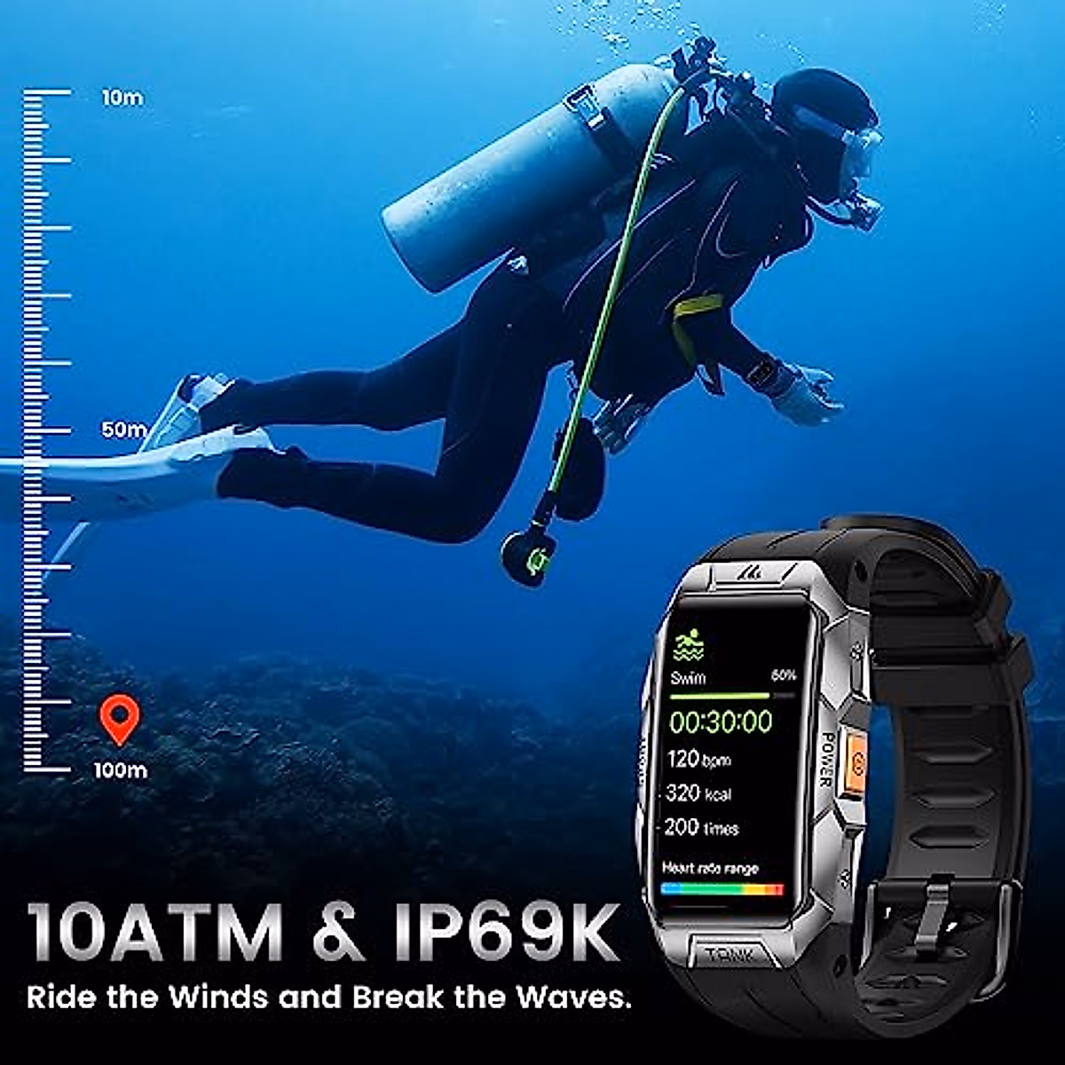 KOSPET Smart Watch 50+Days Standby Battery Life, 100 Meter Waterproof 3D Curved Corning Gorilla Glass Full Metal Health & Fitness Tracker, 70 Sports Modes 24H Smart Sleep Tracking, AMOLED Display