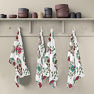 ALAZA Day of The Dead Sugar Skull Flower Halloween Kitchen Towels Dish Bar Tea Towel Dishcloths 1 Pack Super Absorbent Soft 18 x 28 inches