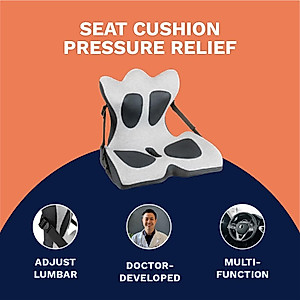 Lifted Lumbar: Doctor-Developed Adjustable Back Seat Cushion for Chairs, Couch, Driving - Lumbar Support Pillow for Office, Recliner - Ergonomic Pressure Relief and Enhanced Blood Flow