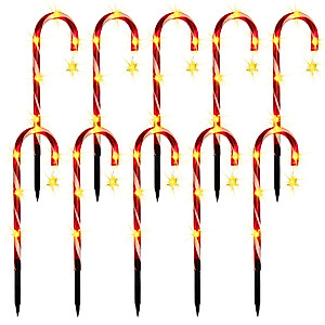 20 Pack Christmas Decorations Outdoor Solar Candy Cane Lights Pathway Markers Lights with Star for Walkway, Driveway, Lawn, Yard, Garden, Home Decoration