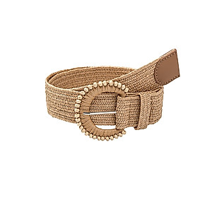 Verdusa Women's Round Buckle Straw Belts Boho Braided Waist Belt Khaki 100
