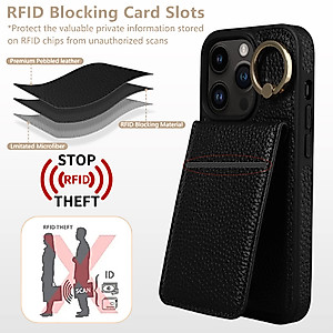 Keallce Case for iPhone 14 Pro 6.1'', Detachable Crossbody Case Wallet with RFID Blocking Card Holder, 360ｰRing Stand, Folio Leather Phone Cover Shoulder Lanyard Strap Lady for iPhone 14 Pro 5G, Black