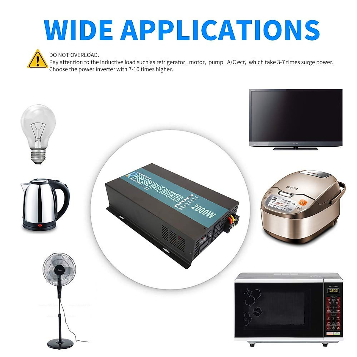 WZRELB 2000W 36V 120V Pure Sine Wave Power Inverter with 2 AC Outlets,Car Inverter (RBP-200036)