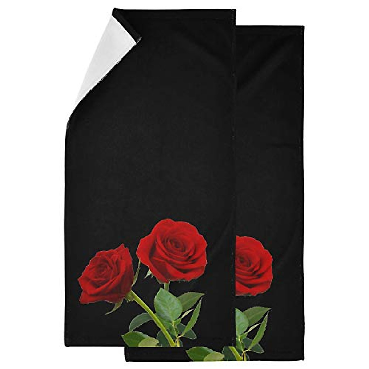 Naanle 2 Piece 3D Beautiful Couple Red Rose Flower Absorbent Soft Fluffy Guest Hand Towels, Multipurpose Decor for Bathroom, Hotel, Gym and Spa (14" x 28",Black)