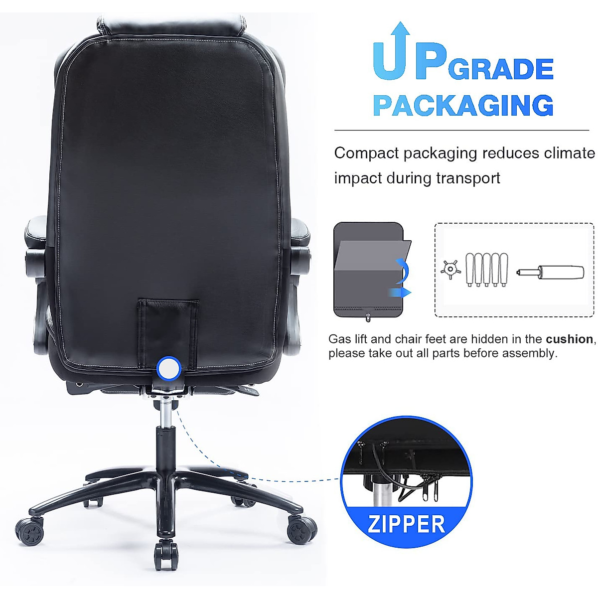 Kasorix Big and Tall Office Chairs 400lb Home Office Desk Chair with Footrest, Wide Seat PU Leather Oversized Executive Office Chairs with Wheels, Rolling Managerial Chair (Black)