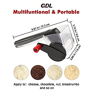 Rotary Cheese Grater, Handheld Cheese Grater for Kitchen, Dishwasher Safe Parmesan Cheese Grater with Stainless Steel Blade for Cheese, Nuts, Chocolate and More, Black