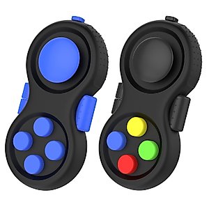 ATiC Fidget Controller Pad, [2 Pack] Stress Reducer Classic Game Pad Anti-Anxiety Focus Hand Shank Toy for ADD, ADHD, Autism Kids and Adults Killing Time, Colorful/Black + Blue/Black