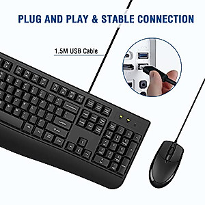 Wired Keyboard and Mouse Combo, EDJO Full-Sized Ergonomic Computer Keyboard with Palm Rest and Optical Wired Mouse for Windows, Mac OS Desktop/Laptop/PC