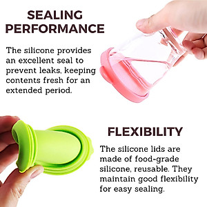 BENIFILE 3-in-1 Oui Yogurt Jar Lids - 4 Pack Oui Jar Lids Compatible with Yoplait Yogurt Container Reusable Silicone Stretch Canning Lids Replacement Covers for Oui Yogurt Glass Jars