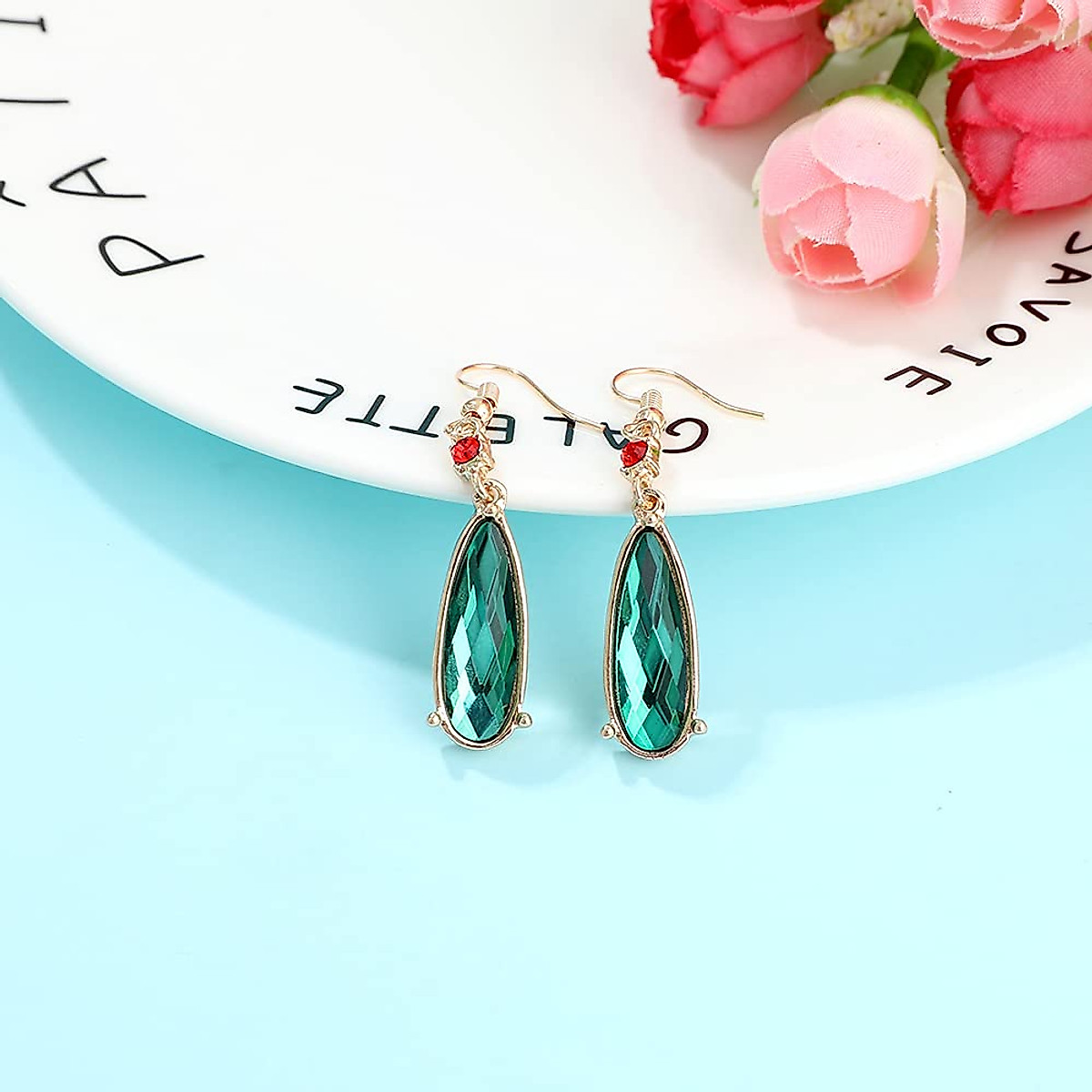 Howl's Green Crystal Drop Earrings Cosplay, Anime Costume Pendant Dangle Earrings, Green Water Drop Ear Accessories Gifts