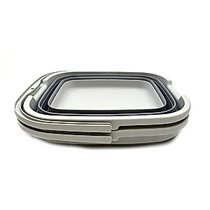 SAMMART Collapsible Rectangular Handy Basket / Bucket (15L Rectangular, Dark Grey (Set of 2))