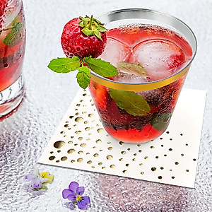 Essential Concierge Stylish Gold-Rimmed Plastic Cups, 9 oz - 100 Disposable with Gold Napkins