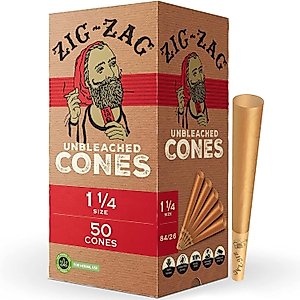 ZIG-ZAG Pre-Rolled Cones - Natural Unbleached Pre Rolled Rolling Papers Bulk Pack - Easy to Use and Convenient - 1 ¼-Inch Size - Pack of 50
