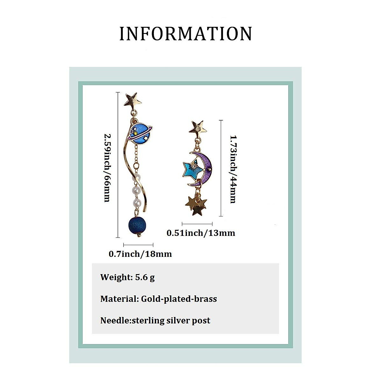 Original Cloud Moon Planet Star Creative Long tassels Dangle Earrings 18K Gold Plated Asymmetrical AB Earrings For Women Girls (Style 4)