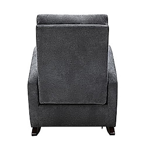 Rocking Chair Glider Chair for Nursery Comfortable Rocker Fabric Padded Seat with Side Pocket Upholstered Rocking Chairs with High Back for Living Room Baby Kids Room Bedroom (Dark Grey)
