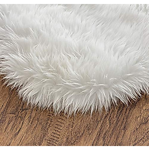 Chanasya Super Soft Faux Fur Fake Sheepskin White Sofa Couch Stool Casper Vanity Chair Cover Rug/Solid Shaggy Area Rugs for Living Bedroom Floor - Off White 2ft x 6ft