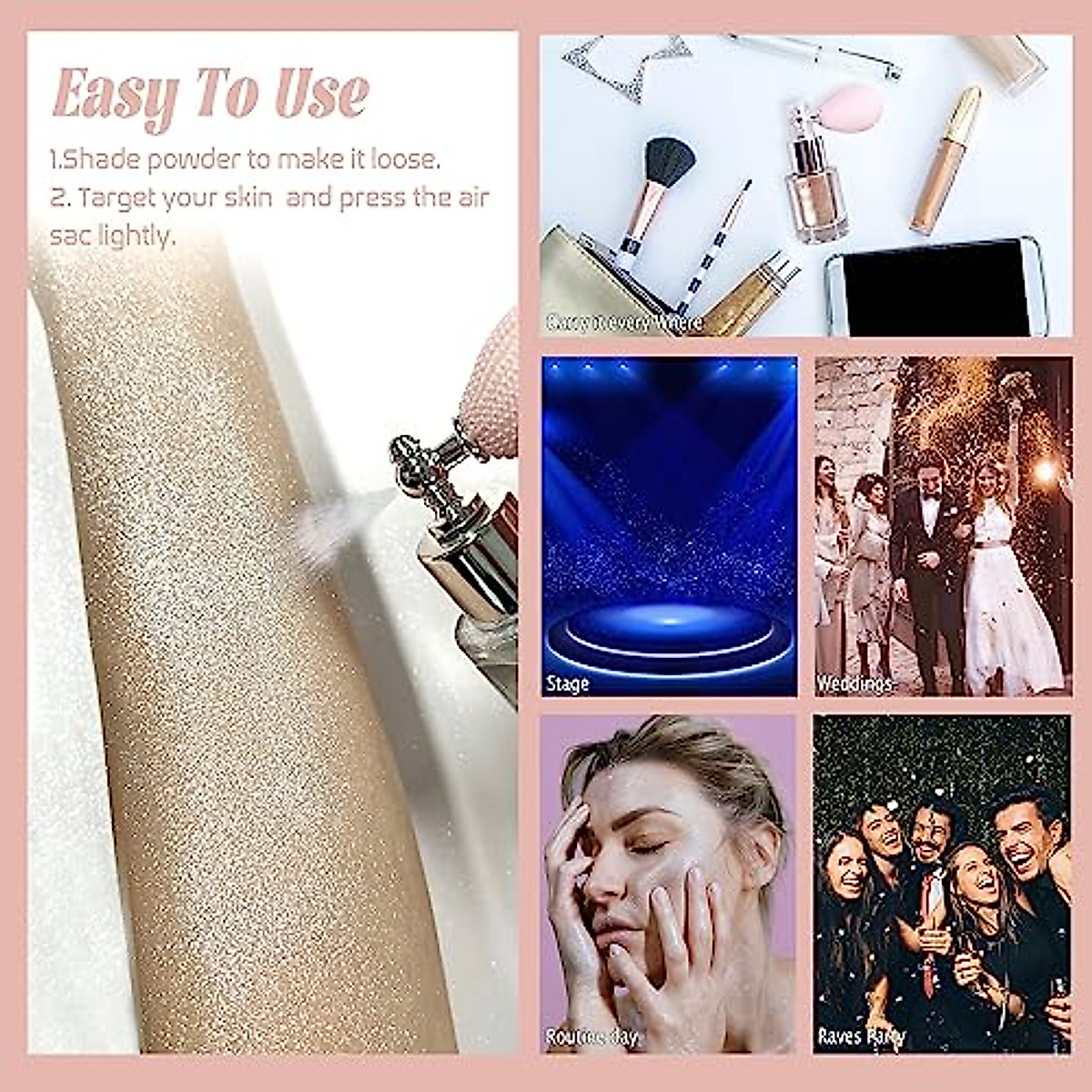 BOKO Highlighter Powder Spray, Cosmetic Grade Body Shimmer Spray High Gloss Diamond Highlight Glitter Magic Powder Makeup Sparkle Glitter Hairspray Rave Accessories for Women Face Paint Hair Clothes