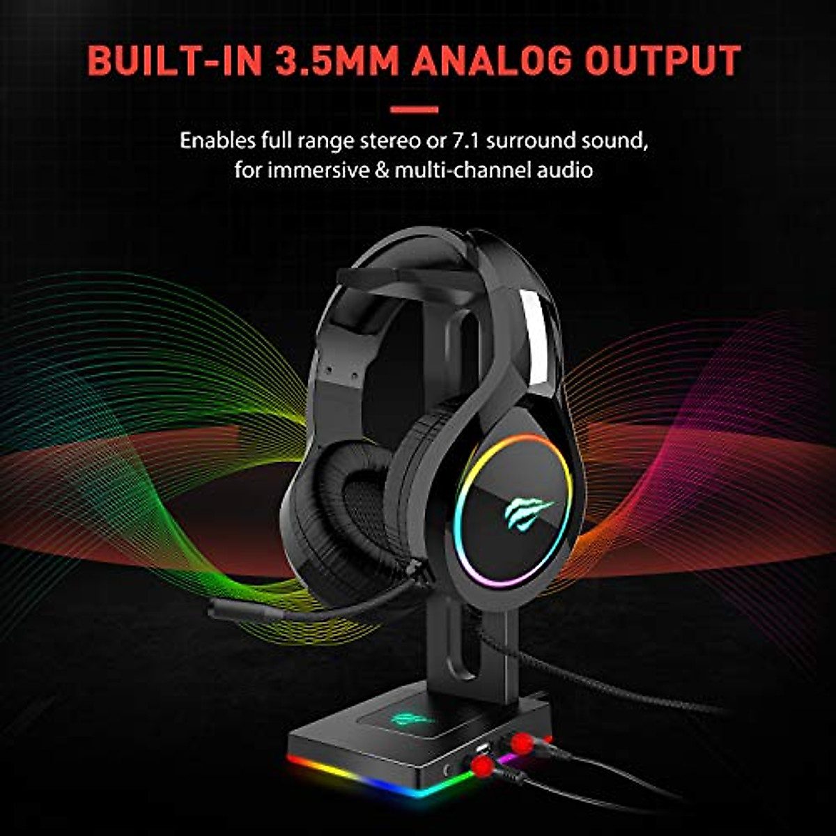 Havit RGB Headphones Stand with 3.5mm AUX and 2 USB Ports, Headphone Holder for Gamers Gaming PC Accessories