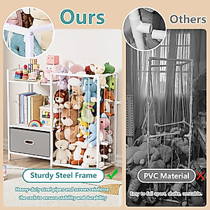 Stuffed Animal Storage Toy Storage Organizer, Metal Toy Storage with Kids Bookshelf and Toy Box, Stuff Animal Organizer Toy Bin, Plushies Storage Holder Zoo Toy Chest for Kids Room, Playroom, Nursery