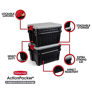 Rubbermaid ActionPacker️ 24 Gal Lockable Storage Bins Pack of 2, Industrial, Rugged Storage Containers with Lids