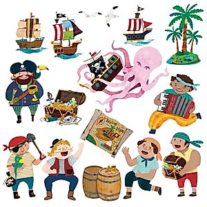 DECOWALL DS-8010 Pirates & Treasure Island Kids Wall Stickers Wall Decals Peel and Stick Removable Wall Stickers for Kids Nursery Bedroom Living Room (Small) décor