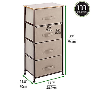 mDesign Tall Dresser Storage Tower Stand with 4 Removable Fabric Drawers - Steel Frame, Wood Top Organizer for Bedroom, Entryway, Closet - Coffee/Espresso Brown