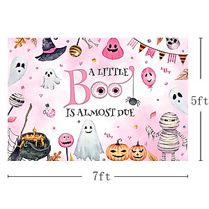 MEHOFOND 7x5ft Halloween Baby Shower Backdrop for Girls A Little Boo Is Almost Due Pumpkin Pink Watercolor Photography Background Halloween Baby Shower Party Banner Supplies Photo Booth Studio