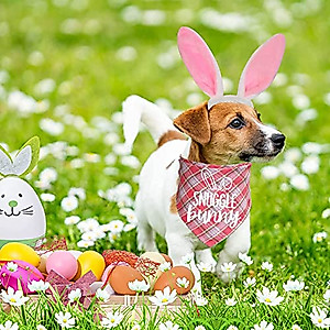 JOTFA Easter Dog Bandana Bunny Costumes, Easter Bunny Dog Headband Buffalo Plaid Dog Easter Bandanas for Small Medium Large Dogs