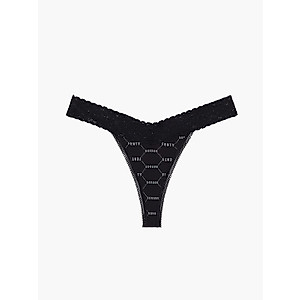 Savage X Fenty, Women's, Cotton Essentials Thong, Minimal coverage, Cotton, Low-rise, Black Caviar Logo Print, M