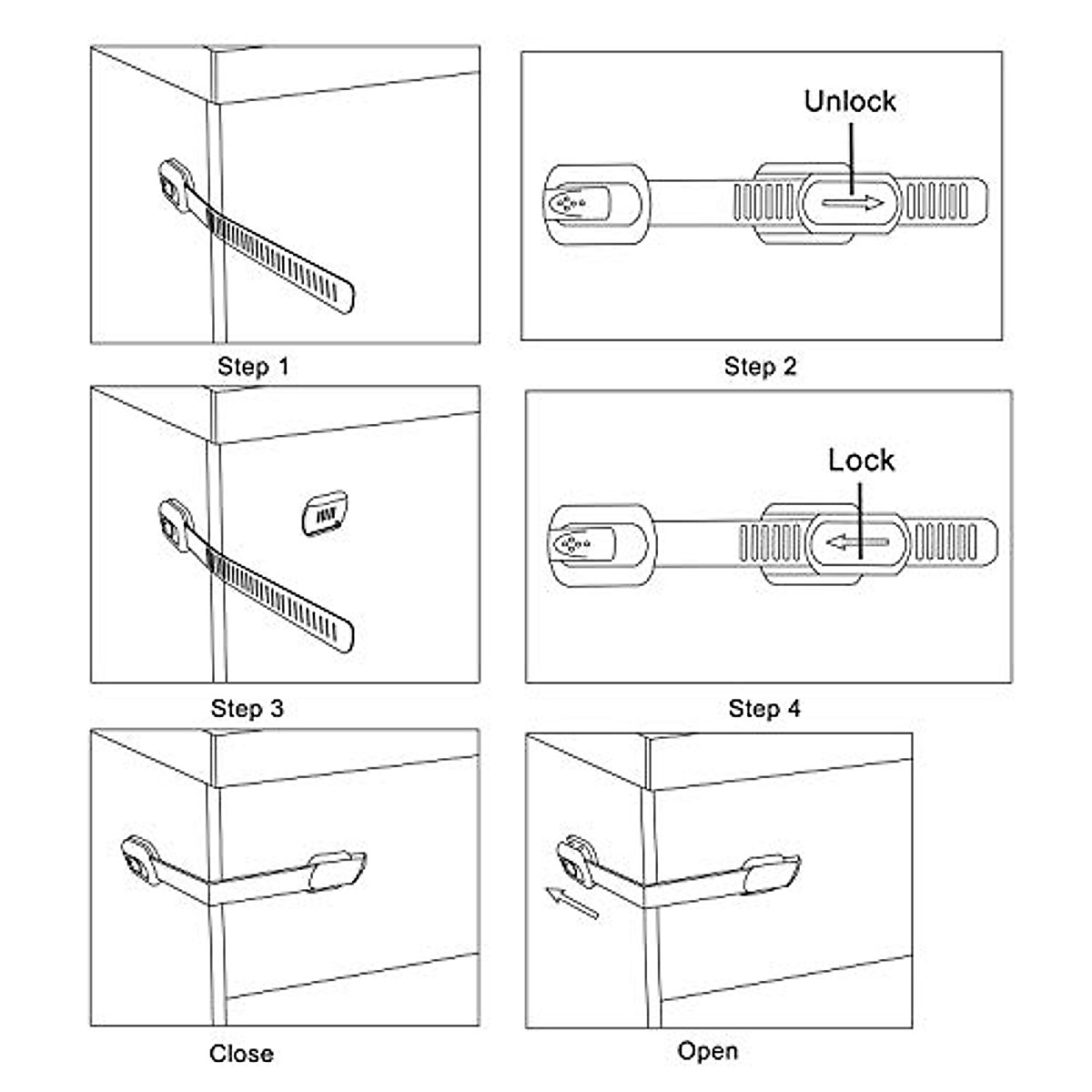 12 Pack Baby Proofing Cabinet Strap Locks - Vkania Kids Proof Kit - Child Safety Drawer Cupboard Oven Refrigerator Adhesive Locks - Adjustable Toilets Seat Fridge Latches - No Drilling