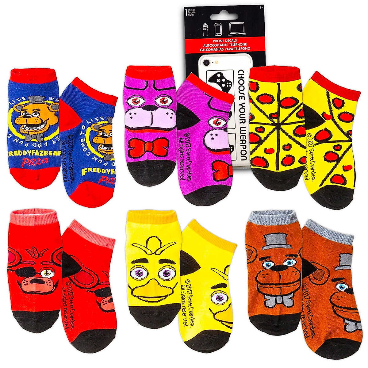 "Five Nights at Freddy's" Socks 6 Pack Set - Bundle with FNAF Crew Socks M/L