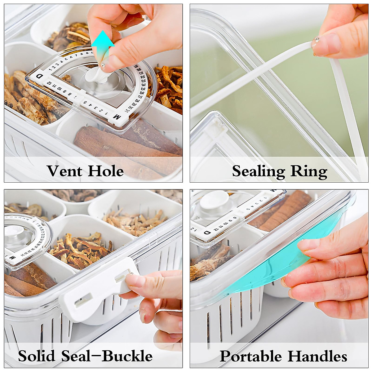 MANO Serving Trays for Party Divided Veggie Tray with Lid Sealed Sectioned Fruit Snack Serving Platter Vegetable Storage with 6 Compartments Snackle Box Charcuterie Container Fridge Organizer