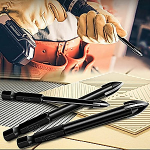 MOOKEENONE 6Pcs* Drill Bits, Tipped Ceramic Tile Cutter with 1/4" Hex Shank Triangle Hole Drill for Concrete Wall Glass