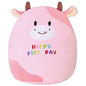 SQEQE Cow Plush Toy Cute Pink Cow Stuffed Animals Soft Pillow Plushies Kawaii Cow Plushie for Girls Boys Kids Birthday Gifts Decor 10 inch