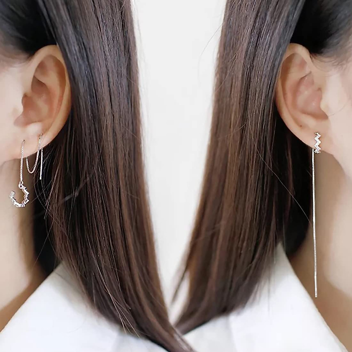 SLUYNZ 925 Sterling Silver Wave Cuff Earrings Wrap Tassel Earrings for Women Threader Earrings Chain