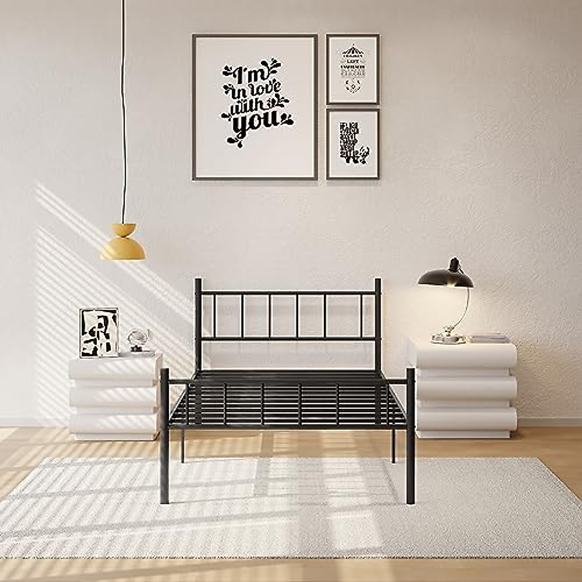 zunatu Metal Bed Frame Platform with Headboard & Footboard Heavy Duty Sturdy Foundation with Storage Space Squeak Resistant Easy Assembly,NO Box Spring Needed,Twin