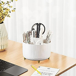 Cerpourt Makeup Brush Organizer,5 Slots 360° Rotating Desk Pen Holder,Makeup Brushing Holder,Cosmetic Brushes Storage Holder,Cute Pencil Cup Pot,Desk Organizer and Accessories for Vanity (White)