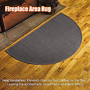 iayokocc Fireplace Mat Fire Retardant Area Rug, Half Round Hearth Fireplace Nonslip Area Mat Protective Floor for Outdoor(Grey,Size:24x42inch)