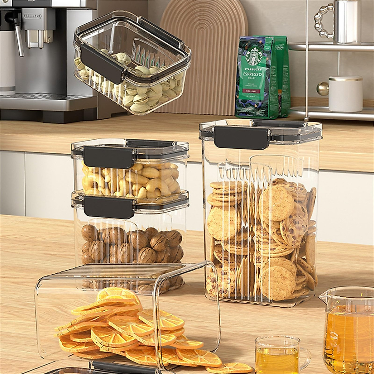 Food Storage Containers Set with Lids BPA Free Plastic Dry Food for Kitchen Pantry Plastic Leak-proof for Organizing Flour Sugar Rice Cereal Spaghetti Baking Supplies Easy Pouring Lid