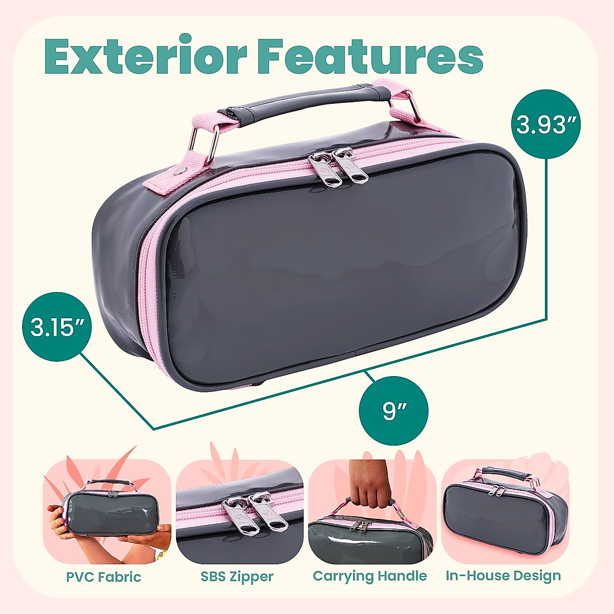 OMBU Pencil Pouch for Girls - Pink Pencil Case for Girls - Pencil Bag - Cute Pencil Case for Girls - Kawaii Pencil Case - Pencil Box for Girls - Pink Pencil Case Aesthetic (Grey & Pink)