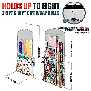 Regal Bazaar Double-Sided Hanging Gift Bag and Gift Wrap Organizer (Light Grey)