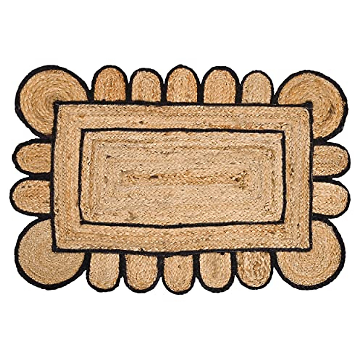 KLAVATE Scalloped Home Decor Braided Bohemian Jute Classic Quality Made Natural Hand Woven Area Rug (Black, 2x3 feet)