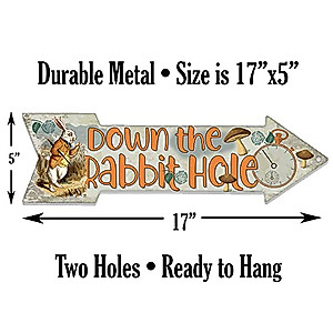 Alice in Wonderland Decor - Down The Rabbit Hole - Directional Arrow Metal Sign - Alice in Wonderland Signs - Home Decor Wall Art Perfect Alice in Wonderland Gifts and Decorations