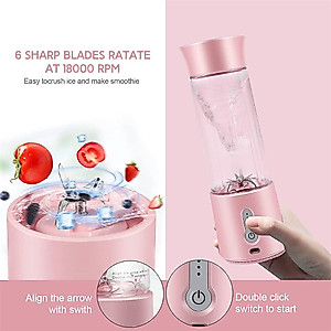 Smart Portable Blender - 17Oz Personal Blender for Smoothies and Shakes| 4000mAh Rechargeable USB Blender with 6 Blades| Blender for Sports ,Travel,Gym ,Fruit Juice Mixer, Home, Office, and Outdoors (Pink)