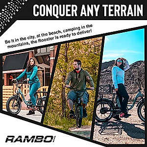 Rambo Bikes Rooster 750W Electric Bike - All-Purpose Single-Speed EBike - 20mph Top Speed, 35-Mile Range - 20” Fat Tires - 5 Power Levels, Removable 14AH Battery, Step Through Frame, LCD Tracker