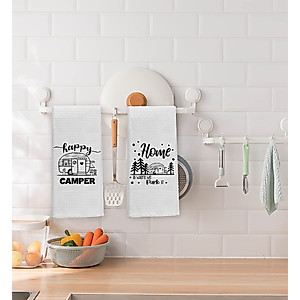 Happy Camper Kitchen Towels Set - Camper Gifts, RV Gifts, 2 Pieces 16 X 24 Inch Camper Hand Towels, Bathroom Hand Towels, Hand Towels for Bathroom, RV Accessories for Inside