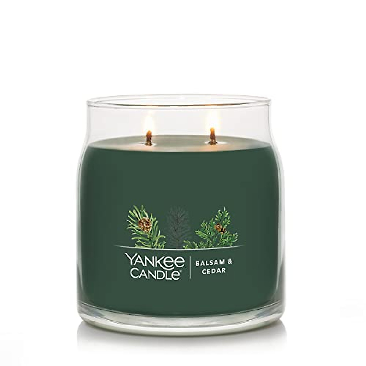 Yankee Candle Balsam & Cedar Scented, Signature 13oz Medium Jar 2-Wick Candle, Over 35 Hours of Burn Time, Christmas | Holiday Candle
