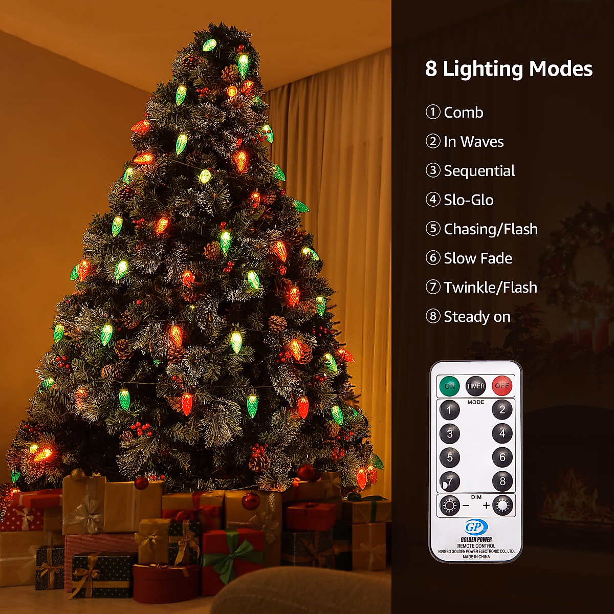 BlcTec Upgraded Super Big C9 Christmas Lights, 100 LED 66 FT Christmas String Lights with Remote, 8 Modes, Waterproof, Timer, Extendable for Indoor Outdoor Trees Eaves Christmas Decorations, Red Green