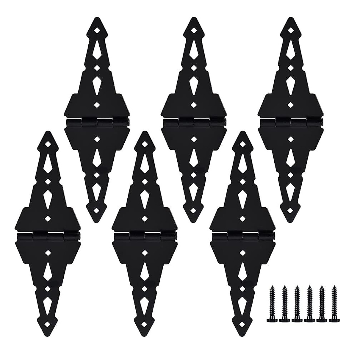 HOME MASTER HARDWARE 8 inch Gate Hinges,Heavy Duty gate Hinges,Wood Gate Hinges for Wooden Fences for patios, barn Doors, Yard gate,with Screws, Black, (6 Pack)