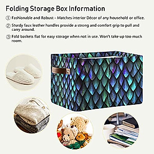 TropicalLife Rectangular Storage Bin Cube 3D Magical Dragon Scales Pattern Foldable Organizer Basket with Handles, Collapsible Storage Box for Kids Toy Shelf Closet Nursery